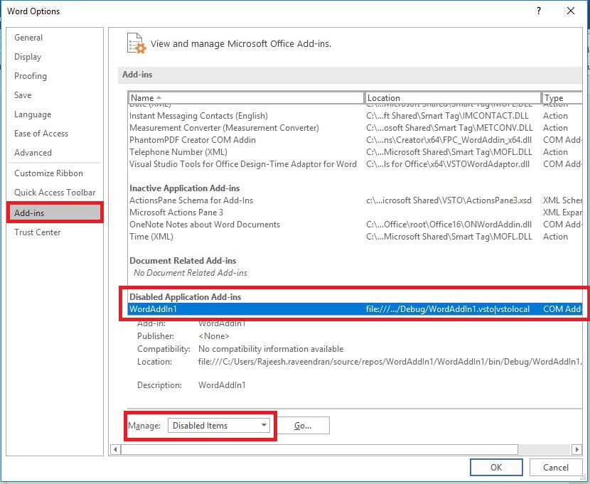 Re Enable A Vsto Add In That Has Been Disabled